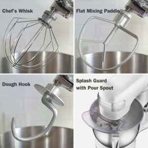 Cuisinart Stand Mixer, 12 Speeds, 5.5-Quart Mixing Bowl, Chef's Whisk, Flat Mixing Paddle, Dough Hook, and Splash Guard with Pour Spout, Silver Lining, SM-50BC