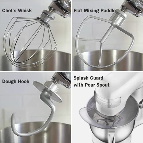 Cuisinart Stand Mixer, 12 Speeds, 5.5-Quart Mixing Bowl, Chef's Whisk, Flat Mixing Paddle, Dough Hook, and Splash Guard with Pour Spout, Silver Lining, SM-50BC