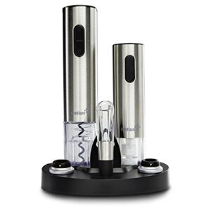 ivation wine gift set, includes stainless steel electric wine bottle opener, wine aerator, electric vacuum wine preserver, 2 bottle stoppers, foil cutter & led charging base