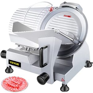 vevor commercial meat slicer, 10 inch electric food slicer, 240w frozen meat deli slicer, premium chromium-plated steel blade semi-auto meat slicer for commercial and home use