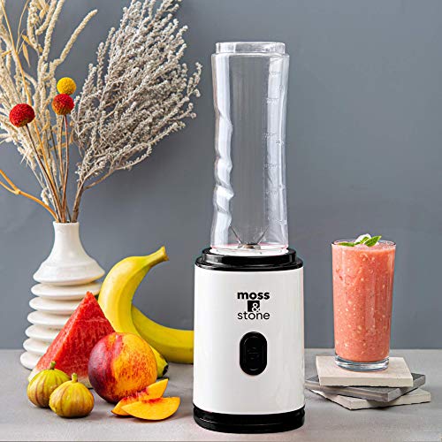 Moss & Stone Personal Blender Single Serve Shake & Smoothies Maker with Portable Travel Sport Bottle - Mini Juicer, Single Serve Blender for Smoothies and Shakes - Bottle 20 oz White & Black)