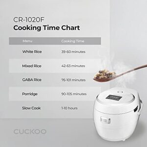 CUCKOO CR-1020F | 10-Cup (Uncooked) Micom Rice Cooker | 16 Menu Options: White Rice, Brown Rice & More, Nonstick Inner Pot, Designed in Korea | White