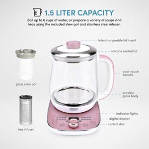 Aroma Professional AWK-701 16-in-1 Nutri-Water, Green, Fruit, Flower Tea, Coffee, Multi-Use Kettle, Delay Timer, 1.5L, Pink