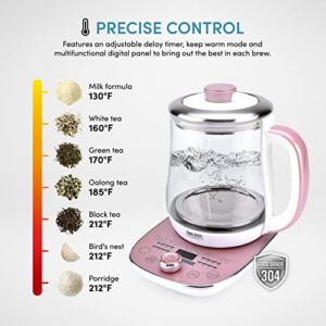 Aroma Professional AWK-701 16-in-1 Nutri-Water, Green, Fruit, Flower Tea, Coffee, Multi-Use Kettle, Delay Timer, 1.5L, Pink