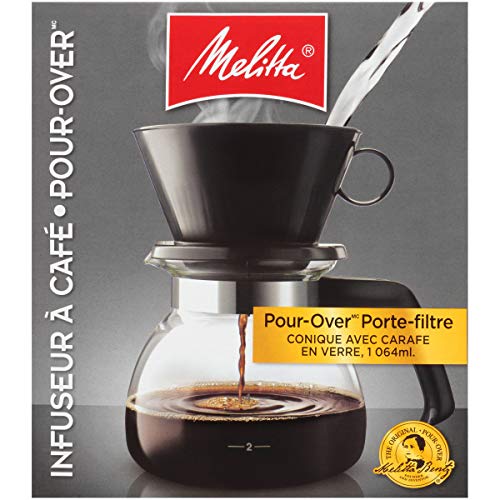 Melitta Pour-Over Coffee Brewer W/ Glass Carafe, Holds 6 - 6 Oz Cups, Black