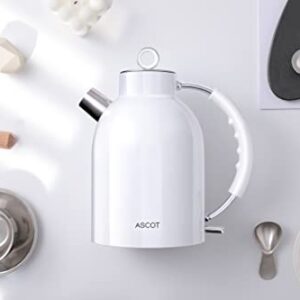 Electric Kettle, ASCOT Stainless Steel Electric Tea Kettle, 1.7QT, 1500W, BPA-Free, Cordless, Automatic Shut-off, Fast Boiling Water Heater - White