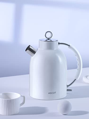 Electric Kettle, ASCOT Stainless Steel Electric Tea Kettle, 1.7QT, 1500W, BPA-Free, Cordless, Automatic Shut-off, Fast Boiling Water Heater - White