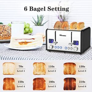 Toaster 4 Slice,1.5"Extra Wide Slot Stainless Toaster with Bagel Defrost Cancel Function, Dual Screen, Removal Crumb Tray (Black)