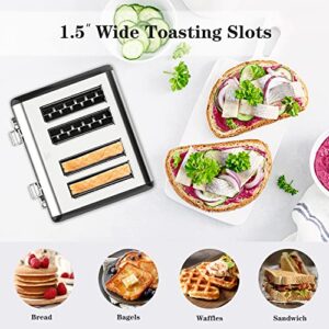 Toaster 4 Slice,1.5"Extra Wide Slot Stainless Toaster with Bagel Defrost Cancel Function, Dual Screen, Removal Crumb Tray (Black)