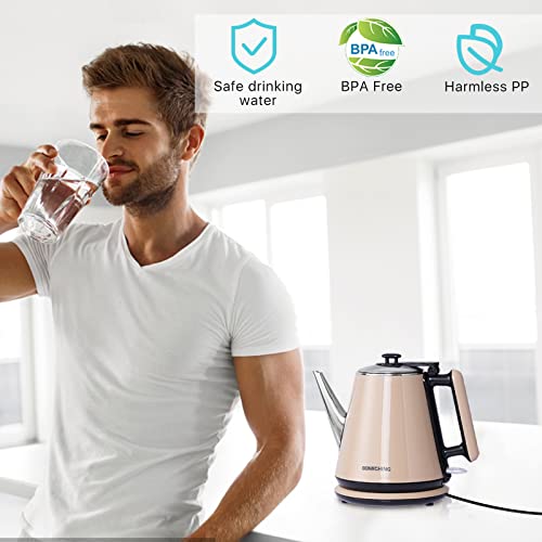 BOMICHING Electric Water Kettle, Double Wall Electric Kettle, Food Grade Stainless Steel Electric Tea Kettle, Electric Kettles For Boiling Water BPA Free, Auto Shut-off, Boil-Dry Protection