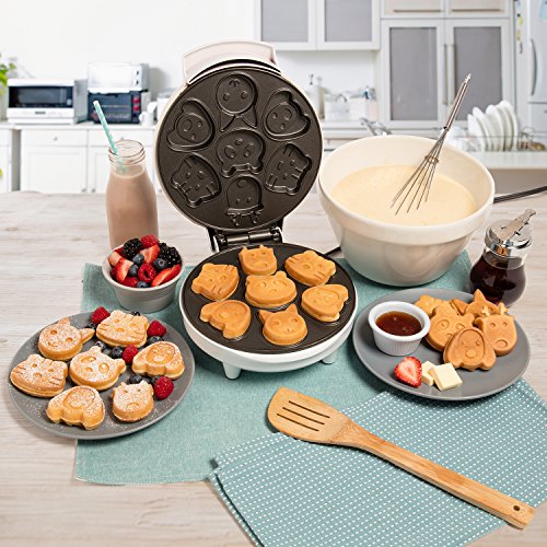 Animal Mini Waffle Maker- Make 7 Different Shaped Pancakes for Easter Morning- Includes a Cat Dog Reindeer & More- Electric Nonstick Waffler Iron, Pan Cake Cooker Makes Fun Breakfast, Gift for Kids