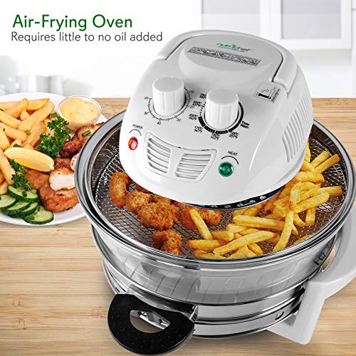 Nutrichef PKAIRFR48.5 Air Fryer, Infrared Convection, Halogen Oven Countertop, Cooking, Stainless Steel, 13 Quart 1200W, Prepare Quick Healthy Meals, for French Fries & Chips (White), One Size