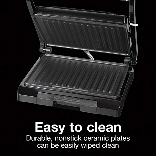 Proctor Silex 4 Serving Panini Press, Sandwich Maker and Compact Indoor Grill, Upright Storage, Easy Clean Nonstick Grids, Black (25440PS)