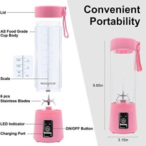 WENPIC-Portable Blender USB Rechargeable - Portable Blender for Shakes & Smoothies - 6 Blades, Fruit & Vegetable Juicer - For Travel Sports Kitchen - Mini Blend Jet 2 Portable Blender (Upgraded Version, Pink)