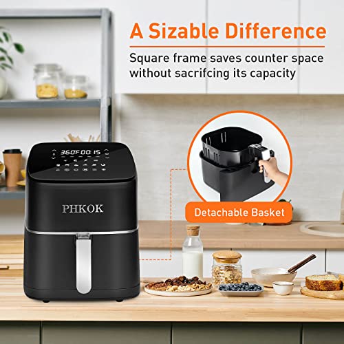 PHKOK 7 Quarts Air Fryer, 1700W 360°Large Electric Hot Oilless Oven Cooker with 2-24 HRS Appointment Function,14-in-1 Airfryer with LED Digital Touchscreen, Nonstick Air frier Cookers, Recipes Included