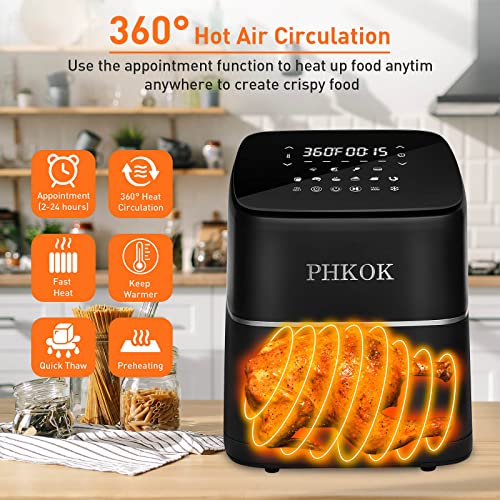 PHKOK 7 Quarts Air Fryer, 1700W 360°Large Electric Hot Oilless Oven Cooker with 2-24 HRS Appointment Function,14-in-1 Airfryer with LED Digital Touchscreen, Nonstick Air frier Cookers, Recipes Included