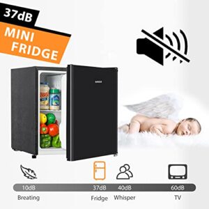 BANGSON Small Refrigerator, 1.6 Cu.Ft mini fridge with freezer, Adjustable Temperature and Leveling Leg, Reversible Single Door, Compact Refrigerator Dorm, Office, Bar and Outdoors