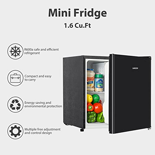 BANGSON Small Refrigerator, 1.6 Cu.Ft mini fridge with freezer, Adjustable Temperature and Leveling Leg, Reversible Single Door, Compact Refrigerator Dorm, Office, Bar and Outdoors