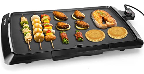 Aigostar Electric Griddle Nonstick 1500W Pancake Griddle 8-Serving Electric Indoor Grill 5-Level Control with Adjustable Temperature & Oil Drip Tray for Easy Cleaning, 20” x 10” Family-Sized, Black