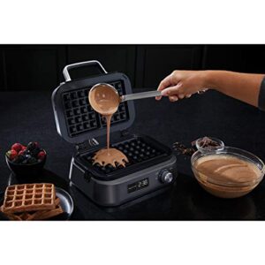 Calphalon Intellicrisp Belgian Waffle Maker with LED Display Timer and Ceramic Cooking Plates, Makes 2 Waffles, Dark Stainless Steel