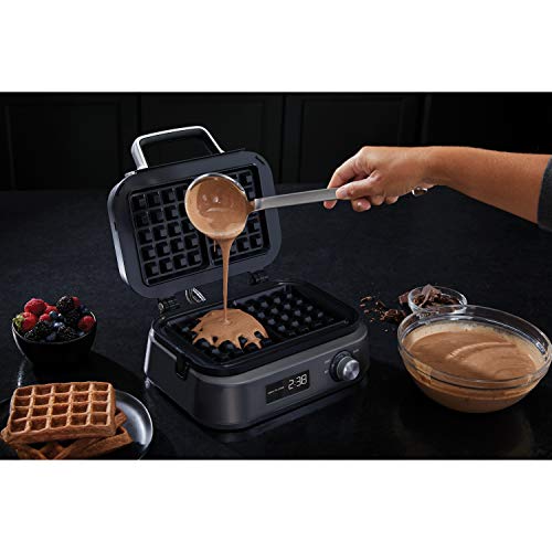 Calphalon Intellicrisp Belgian Waffle Maker with LED Display Timer and Ceramic Cooking Plates, Makes 2 Waffles, Dark Stainless Steel