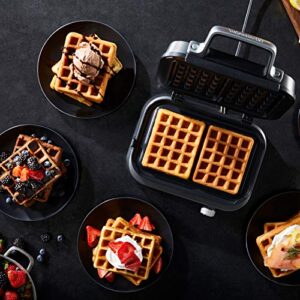 Calphalon Intellicrisp Belgian Waffle Maker with LED Display Timer and Ceramic Cooking Plates, Makes 2 Waffles, Dark Stainless Steel