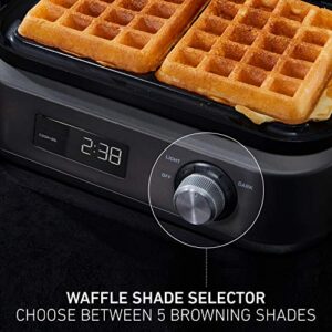 Calphalon Intellicrisp Belgian Waffle Maker with LED Display Timer and Ceramic Cooking Plates, Makes 2 Waffles, Dark Stainless Steel