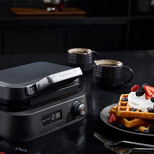 Calphalon Intellicrisp Belgian Waffle Maker with LED Display Timer and Ceramic Cooking Plates, Makes 2 Waffles, Dark Stainless Steel