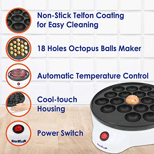 Takoyaki Maker by StarBlue with FREE Takoyaki picks - Easy and Simple to operate electric machine to make Japanese Takoyaki Octopus Ball AC 120V 50/60Hz 650W