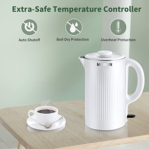 Electric Kettles Stainless Steel for Boiling Water, Double Wall Hot Water Boiler Heater, Cool Touch Electric Teapot, Auto Shut-Off & Boil-Dry Protection, 120V/1200W, 1.7 Liter, 2 Year Warranty(white)