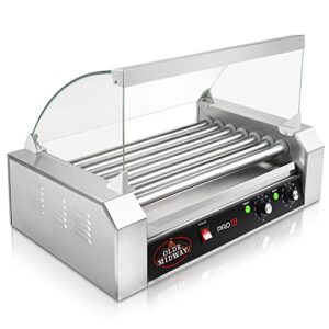 Olde Midway PRO18 Electric Grill Cooker Machine, 18 Hot Dog 7 Roller with Cover, Commercial Grade, Stainless Steel