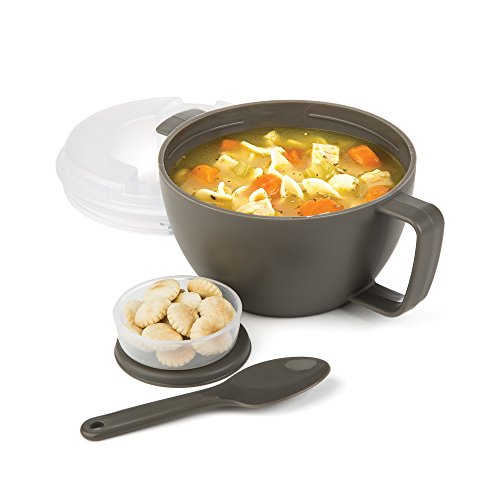 Prep Solutions by Progressive Microwave Soup On-the-Go, Gray - PS-91GY Leak-Proof, Cool-Touch Handle, Spoon Inlcuded