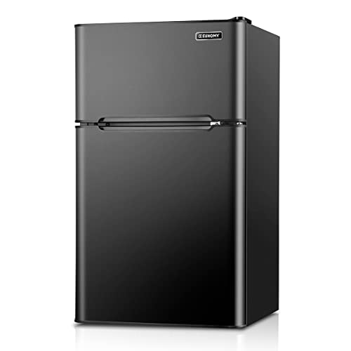 EUHOMY Mini Fridge with Freezer, 3.2 Cu.Ft Mini refrigerator with freezer, Dorm fridge with freezer 2 door For Bedroom/Dorm/Apartment/Office - Food Storage or Cooling Drinks(Black).