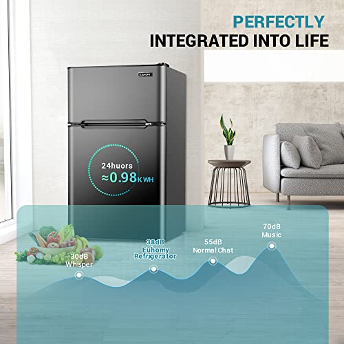 EUHOMY Mini Fridge with Freezer, 3.2 Cu.Ft Mini refrigerator with freezer, Dorm fridge with freezer 2 door For Bedroom/Dorm/Apartment/Office - Food Storage or Cooling Drinks(Black).