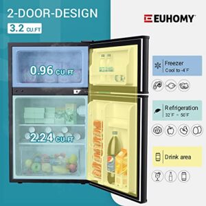 EUHOMY Mini Fridge with Freezer, 3.2 Cu.Ft Mini refrigerator with freezer, Dorm fridge with freezer 2 door For Bedroom/Dorm/Apartment/Office - Food Storage or Cooling Drinks(Black).