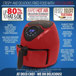 Deco Chef XL 14.5 Cup 3.7 QT Digital Air Fryer Cooker With 7 Smart Programs, Healthy Oil Free Cooking, LED Touch Screen, Non-Stick Coated Basket, Timer, and Cookbook (Red)