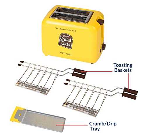 Nostalgia GCT2 Deluxe Grilled Cheese Sandwich Toaster with Extra Wide Slots, Yellow