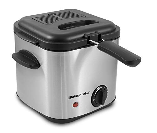 Elite Gourmet EDF1550 Electric 1.5 Qt. / 6 Cup Oil Capacity Deep Fryer, Adjustable Temperature, Removable Basket, Lid with Viewing Window, Stainless Steel