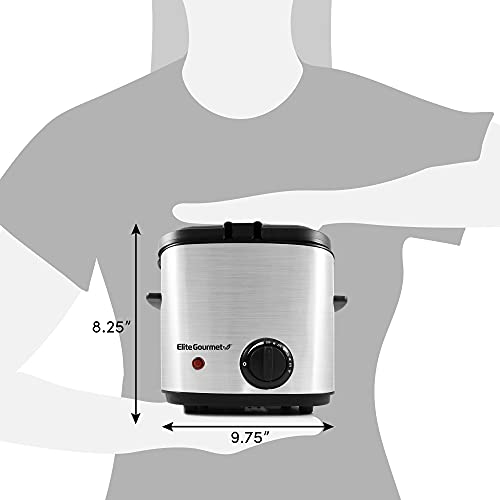 Elite Gourmet EDF1550 Electric 1.5 Qt. / 6 Cup Oil Capacity Deep Fryer, Adjustable Temperature, Removable Basket, Lid with Viewing Window, Stainless Steel