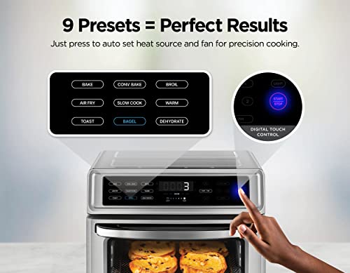 CHEFMAN Air Fryer Toaster Oven XL 20L, Healthy Cooking & User Friendly, Countertop Convection Bake & Broil, 9 Cooking Functions, Auto Shut-Off 60 Min Timer, Nonstick Stainless Steel, Shade Selector