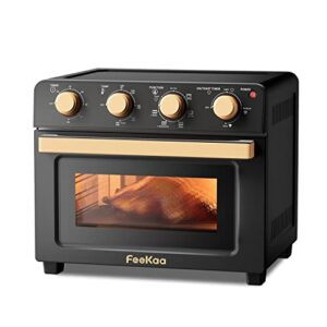 air fryer toaster oven, feekaa black and gold toaster, 4 slice, 21qt 1700w convection countertop, 7-in-1 combo, 7 accessories, healthy cooking user friendly