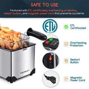 Aigostar Deep Fryer, Electric Deep Fat Fryers with Baskets, 3 Liters Capacity Oil Frying Pot with View Window, ETL Certificated, 1650W Ushas