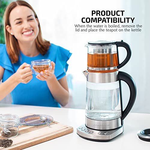 Ovente Glass Electric Kettle Hot Water Boiler 1.7 Liter ProntoFill Tech Portable Kettle w/ Set Temperature Control, 1500W Keep Warm BPA Free w/ Stainless Steel Base - KG733S + Glass Tea Pot Infuser