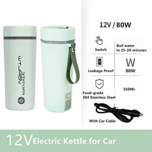 WTJMOV 12V Car Electric Travel Kettle, Portable Electric Tea Coffee Kettle for 12V Car, Water Boiler & Heater Automatic Shut-Off (Light Green)