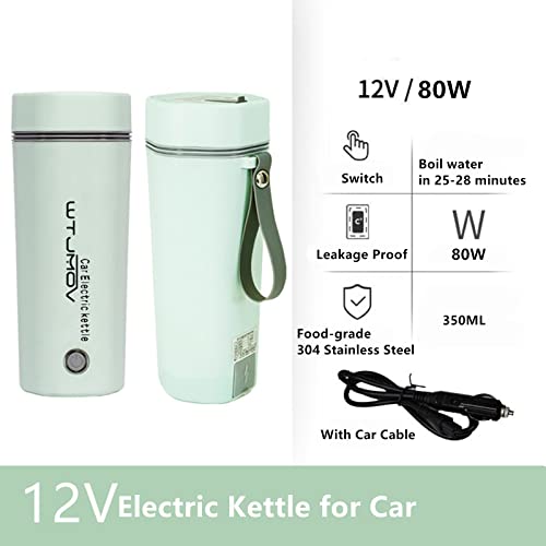 WTJMOV 12V Car Electric Travel Kettle, Portable Electric Tea Coffee Kettle for 12V Car, Water Boiler & Heater Automatic Shut-Off (Light Green)