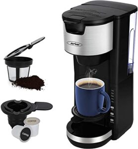 sunvivi 2 in 1 single serve coffee maker for single cup pods & ground coffee, one cup coffee maker with 30 oz detachable reservoir, 3 levels adjustable drip tray suitable for 7″ travel tumbler