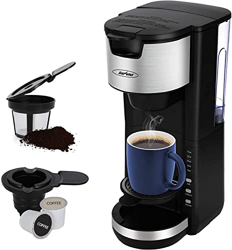 Sunvivi 2 In 1 Single Serve Coffee Maker For Single Cup Pods & Ground Coffee, One Cup Coffee Maker with 30 Oz Detachable Reservoir, 3 levels Adjustable Drip Tray Suitable for 7" Travel Tumbler