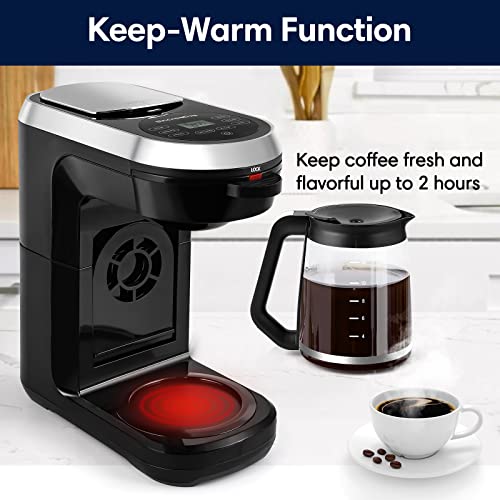 Dual Brew Coffee Maker, Programmable Coffee Machine and Single Serve Brewer with Glass Carafe for K Cup Pod and Ground Coffee, Drip Coffee Maker with Self Cleaning Function and 60oz Water Tank