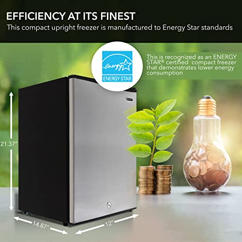 Whynter CUF-210SS Mini, 2.1 Cubic Foot Energy Star Rated Small Upright Freezer with Lock, Stainless Steel, Black