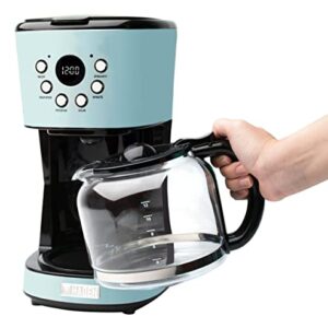 HADEN 75032 Heritage Innovative 12 Cup Capacity Programmable Vintage Retro Home Countertop Coffee Maker Machine with Glass Carafe, Turquoise Blue